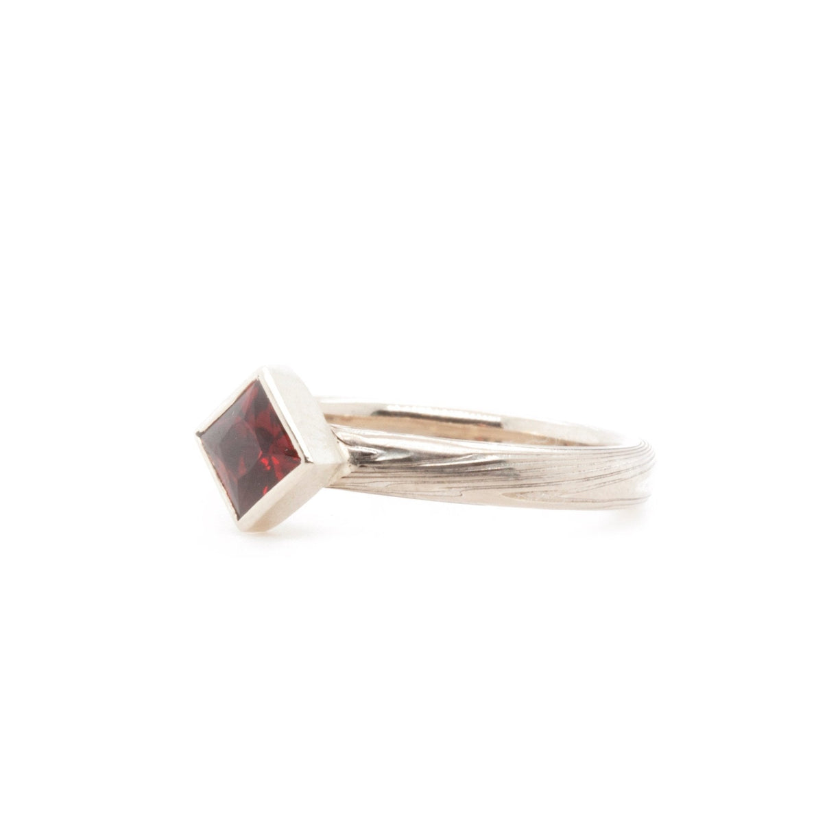 The Square Cut Garnet Mokume Ring – W.R. Metalarts